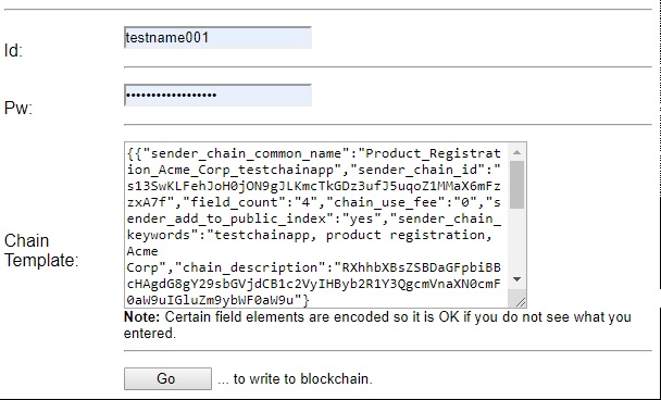 Chain App Confirmation page example screen shot