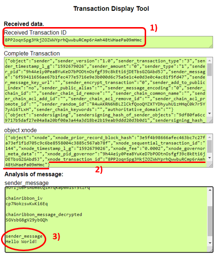 Above: Screen shot of completed Transaction Display Screen