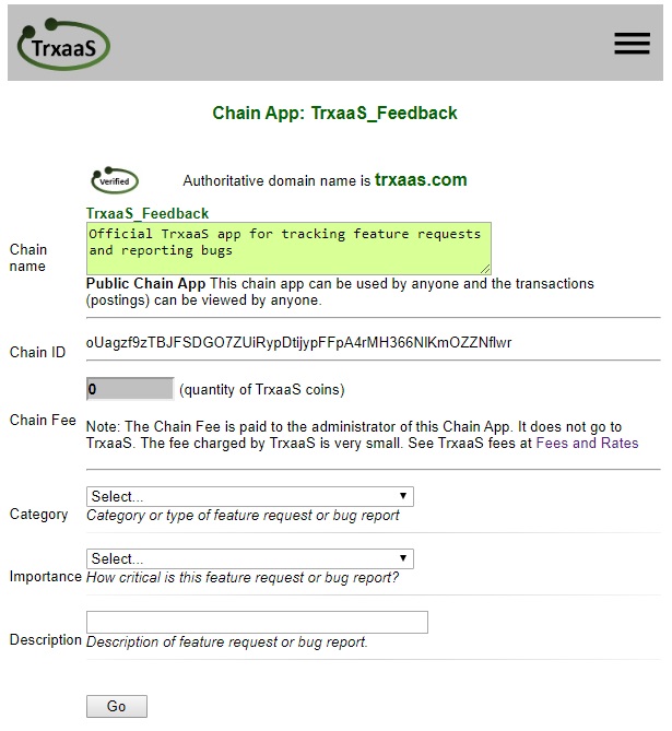 Chain App example screen shot