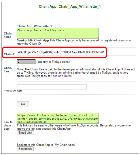 Above: The Chain App ID is available in this form.Click "Go"